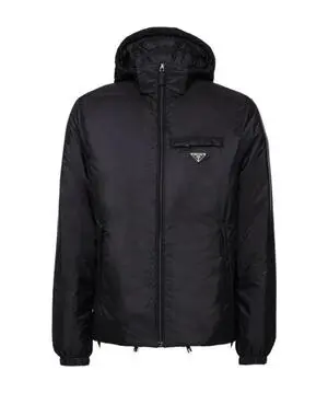 Prada Puffer Jacket With Logo Plaque And Hood