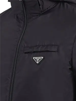 Prada Puffer Jacket With Logo Plaque And Hood