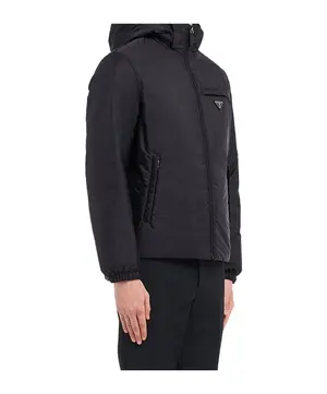 Prada Puffer Jacket With Logo Plaque And Hood