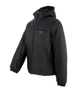 Prada Puffer Jacket With Logo Plaque And Hood