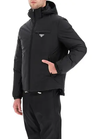 Prada Puffer Jacket With Logo Plaque And Hood