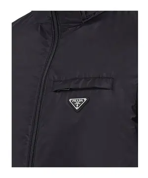 Prada Puffer Jacket With Logo Plaque And Hood