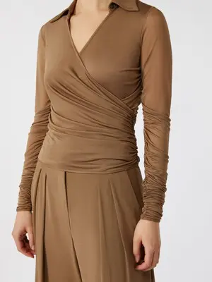 Max Mara Aiello Knitted Blouse With V-neck And Sheer Sleeves