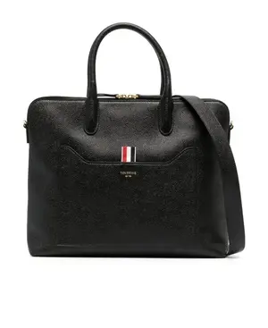 Thom Browne Laptop Bag With Logo Detail - Black