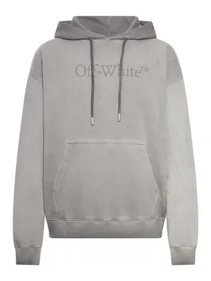 Off-White Logo Print Drawstring Hoodie - Gray