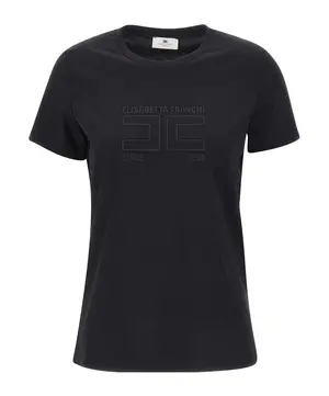 Elisabetta Franchi Logo Embroidered Crewneck T-shirt - Black