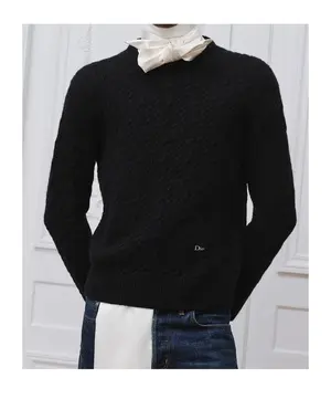 Dior Cable Knit Crewneck Sweater With Embroidery - Black