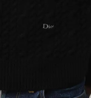 Dior Cable Knit Crewneck Sweater With Embroidery - Black