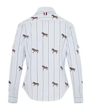 Thom Browne Horse-embroidered Striped Shirt - Medium Blue