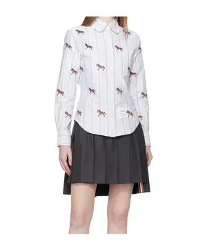 Thom Browne Horse-embroidered Striped Shirt - Medium Blue