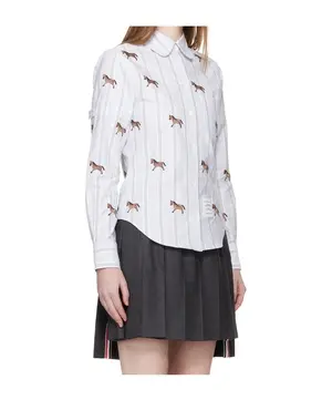 Thom Browne Horse-embroidered Striped Shirt - Medium Blue