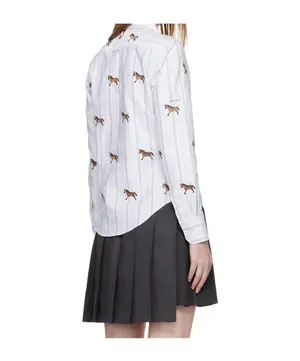 Thom Browne Horse-embroidered Striped Shirt - Medium Blue