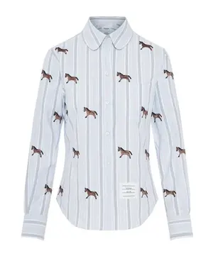 Thom Browne Horse-embroidered Striped Shirt - Medium Blue