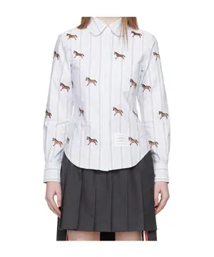 Thom Browne Horse-embroidered Striped Shirt - Medium Blue