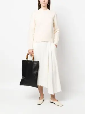 JIL SANDER Crew Neck Sweater With Rib Details - White