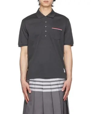Thom Browne Contrast Trim Pocket Polo Shirt - Dark Grey
