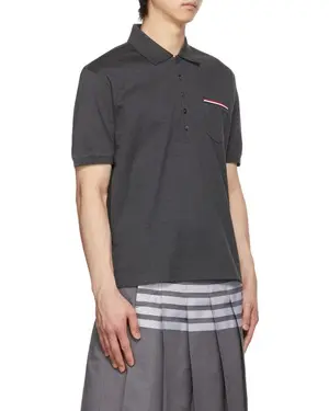 Thom Browne Contrast Trim Pocket Polo Shirt - Dark Grey