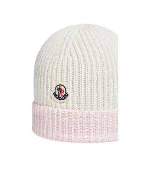 Moncler Logo Patch Knitted Beanie - White