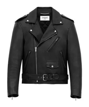 Saint Laurent Zip Detailed Belted Biker Jacket - Black