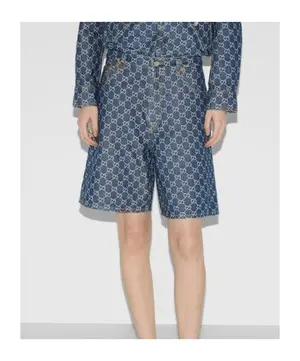 Gucci Low Waist Gg Denim Jacquard Shorts