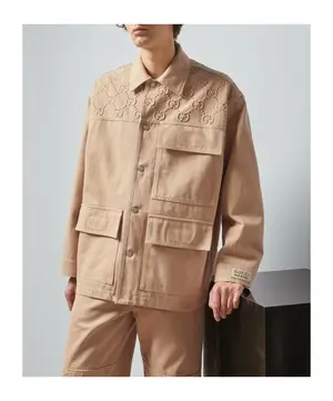 Gucci Gg Detail Denim Jacket - Nude