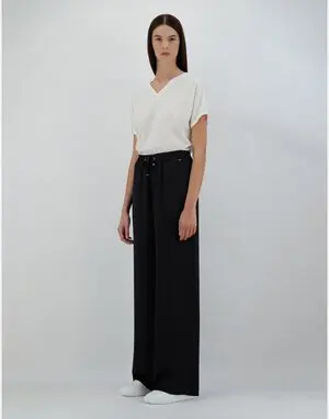 Herno Wide Leg Satin Trousers - Black
