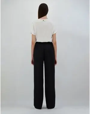 Herno Wide Leg Satin Trousers - Black