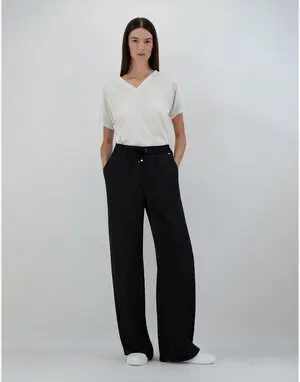 Herno Wide Leg Satin Trousers - Black