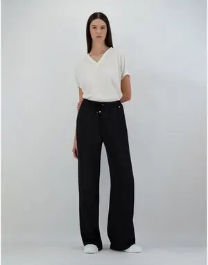 Herno Wide Leg Satin Trousers - Black