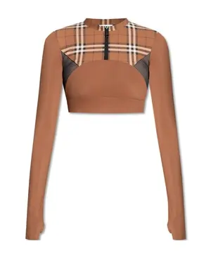 Burberry Checked Stretch-jersey Cropped Top - Brown