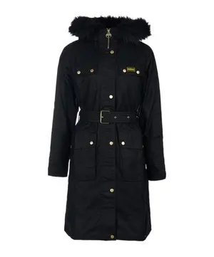 Barbour Long-sleeved Coat With Hood And Belt - Black