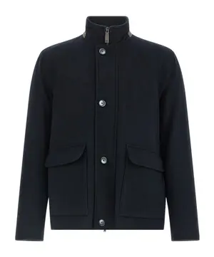 Herno Field Jacket With Stand Collar And Suede Details - Black