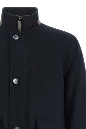 Herno Field Jacket With Stand Collar And Suede Details - Black