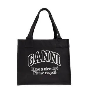 GANNI Logo Embroidered Tote Bag - Black