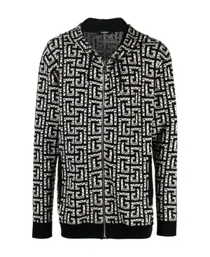 Balmain Monogram Intarsia-knit Zipped Hoodie