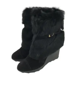 FERRAGAMO Suede Fur Wedge Ankle Boots