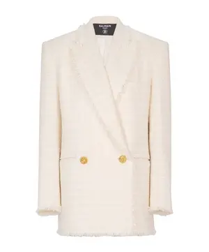 Balmain Double-breasted Fringed Trim Jacket - White