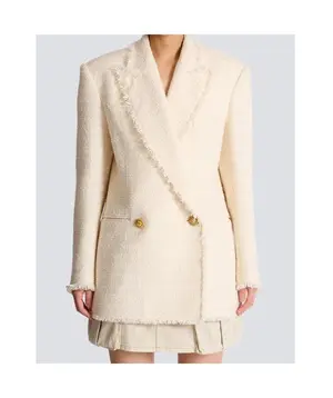 Balmain Double-breasted Fringed Trim Jacket - White