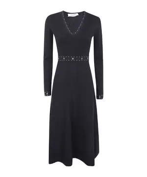 TWINSET Studded V-neck Long Sleeve Maxi Dress
