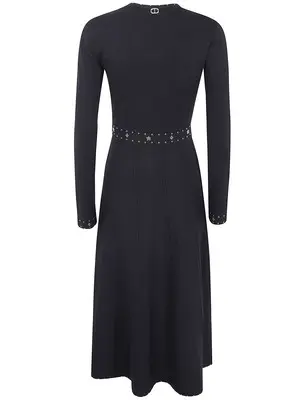 TWINSET Studded V-neck Long Sleeve Maxi Dress