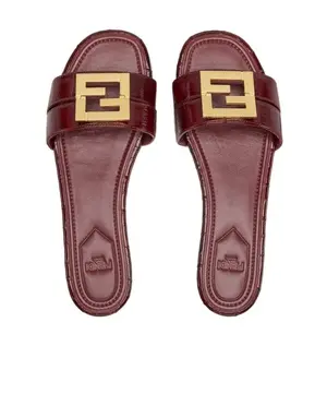 Fendi Ff Logo Plaque Slides - Red