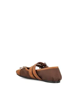 Miu Miu Ballerina Flats With Buckle And Bow Detailing - Brown