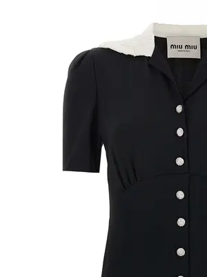 Miu Miu Embellished Short-sleeved Flared Dress