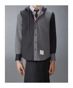 Thom Browne Rwb-striped Drawstring Hooded Shirt
