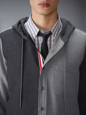 Thom Browne Rwb-striped Drawstring Hooded Shirt