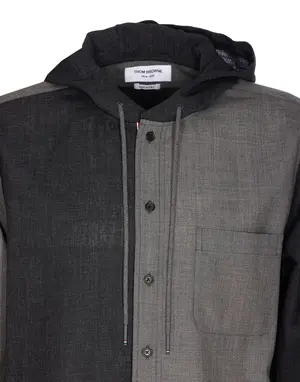Thom Browne Rwb-striped Drawstring Hooded Shirt