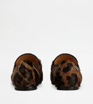 TOD'S Pony Effect Leopard Print Loafers - Brown
