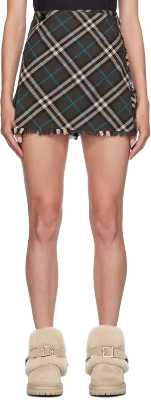 Burberry Check-pattern Frayed-edge Mini Skirt - Black
