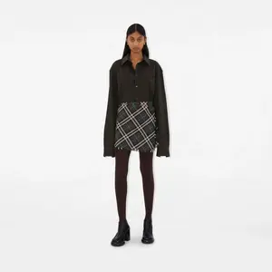 Burberry Check-pattern Frayed-edge Mini Skirt - Black