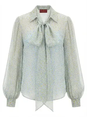Gucci Floral Chiffon Tie-neck Shirt